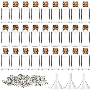 SUPERLELE 60pcs 2ml Small Mini Glass Bottles Jars with Cork Stoppers, 120pcs Eye Screws and 3pcs Small Funnels