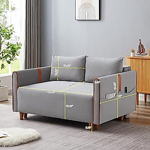 Hombay Velvet Convertible Sleeper Sofa Bed, Pull-Out Folding Couch Loveseat with Storage and Pillows for Living Room Bedroom Office (Gray)