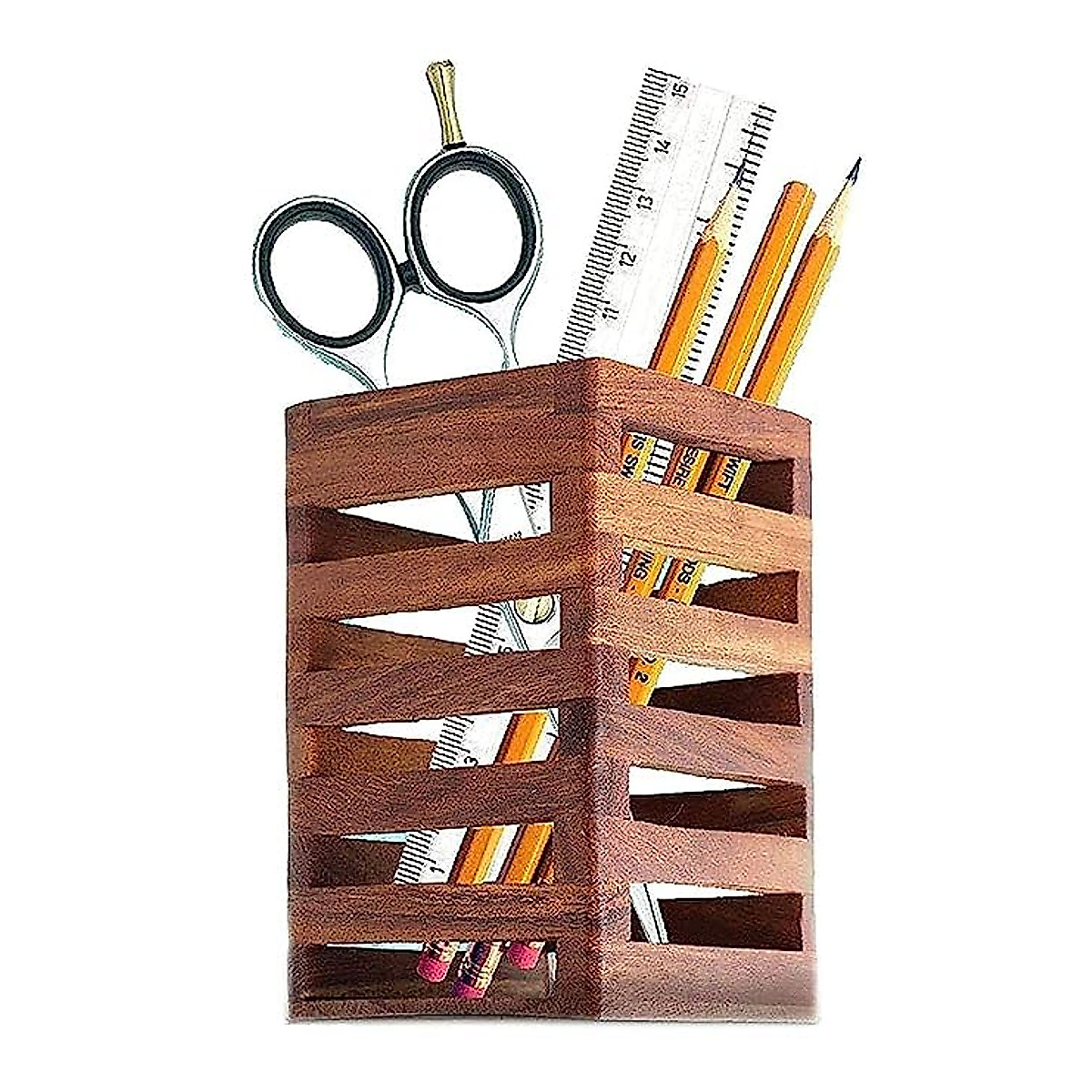 EMOH ROCED Wooden Pencil Pen Holder Cup,Desk Accessories Holder,Makeup Brush Storage Organizer,Modern Design Desktop Stationery Organizer for Office School Home Supplies,2.6x 2.6x 4 inches