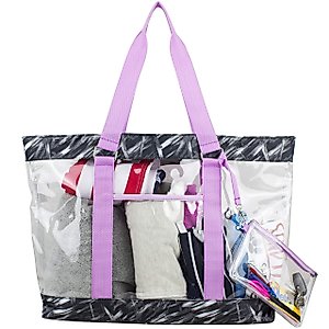 Eastsport Heavy Duty Transparent Clear Tote Bag Wristlet, Zipper Closure, For Work, Sporting Events, Festivals and Concerts, Blush/Cheetah Tie Dye