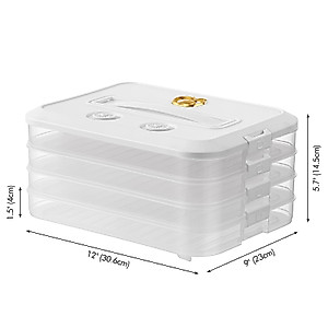 Lunhoo 4 Layer Dumpling Box, Food Storage Containers with Lid and Handle, Stackable Biscuit Storage Box for Kitchen and Fridge (White Lid)