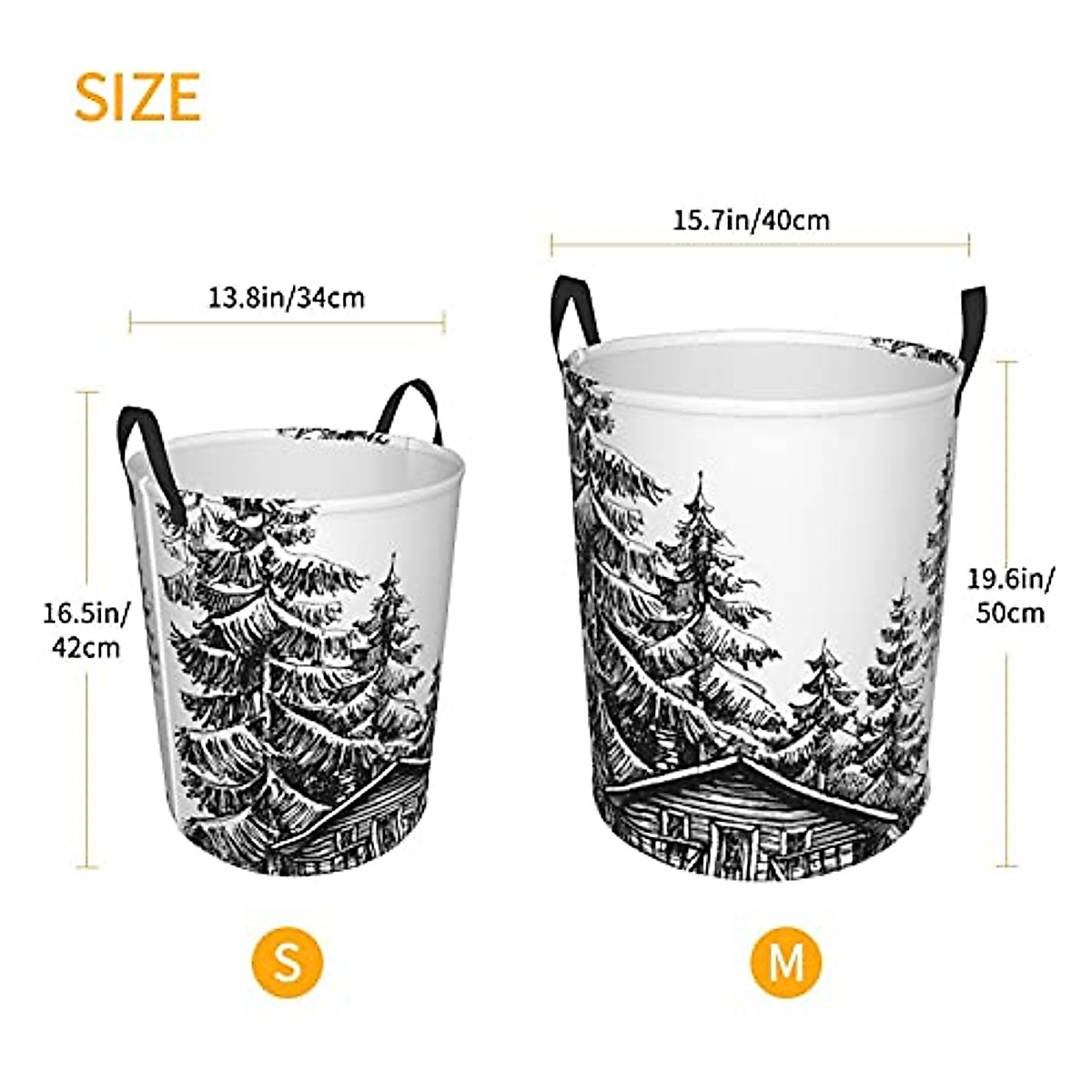 Laundry Basket,A Wooden Cabin In Pine Forest Idyllic Winter,Collapsible Laundry Baskets,Clothes Hampers For Laundry,Laundry Bin Waterproof Lining-Medium