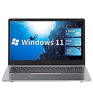 SGIN 15.6 Inch Laptop, 4GB DDR4 128GB SSD Laptops with Celeron N4020C(up to 2.8 GHz), Intel UHD Graphics 600, Webcam, Mini HDMI, WiFi, USB3.0, Bluetooth 4.2