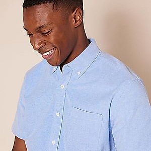 Amazon Essentials Men's Regular-Fit Short-Sleeve Pocket Oxford Shirt, Blue, X-Large
