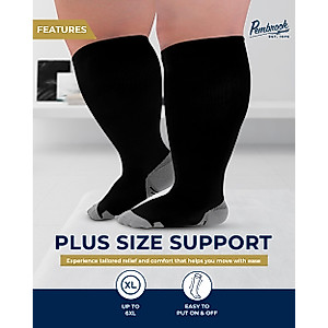 Pembrook Plus Size Compression Socks Wide Calf - Up to 6XL | Black Wide Calf Compression Socks Women Plus Size | Circulation Support Extra Wide Calf Compression Socks
