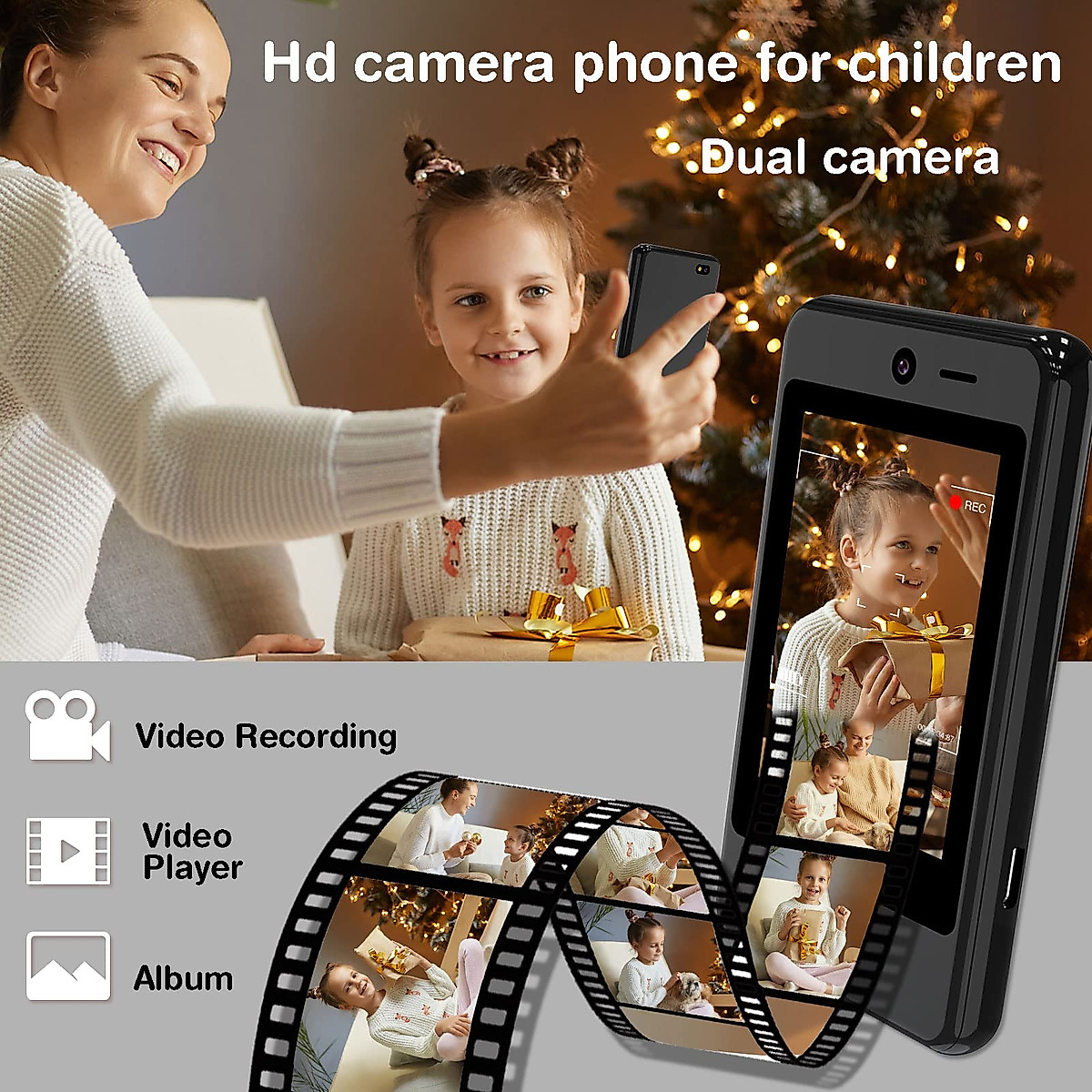 PTHTECHUS® Kids Phone Toy for Boys Girls, 3.8 "Touch Screen Toddler Smartphone with Fun Cameras 16 Games MP3 Music Player Audio Recorder Pedometer Torch Alarm Clock Children Phone for Ages 4-14