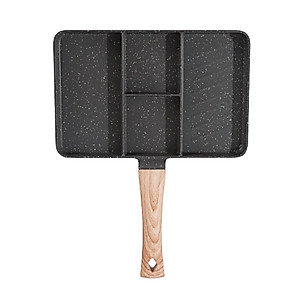 Divided Grill Pan, Aluminum Nonstick Divided Stove Top Grill Pan 4 Section Breakfast Pan with Divider for Indoor Cooking Divided Frying Pan Breakfast Grilling Pan for Frying Eggs Steak(Black)