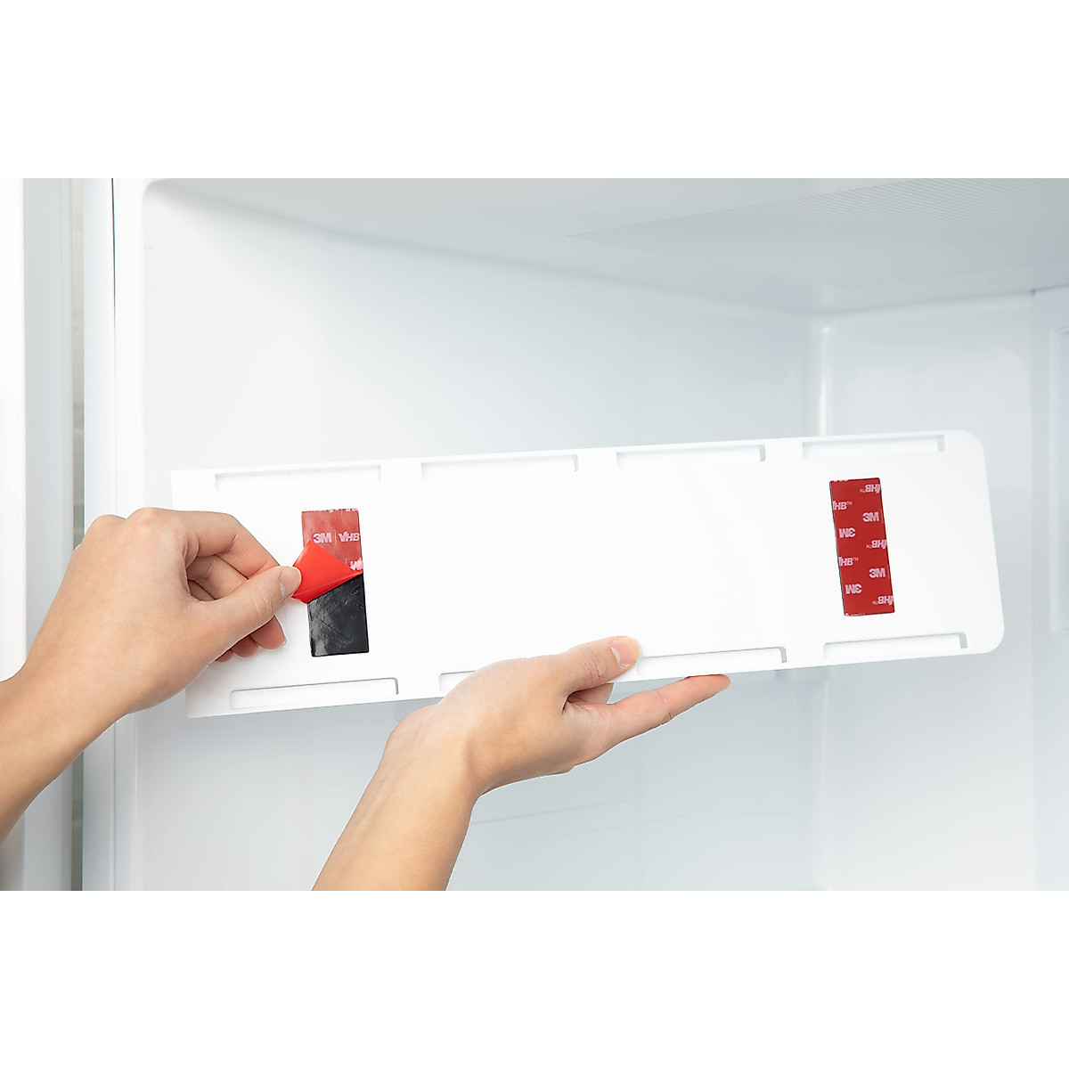 Yogurt Fridge Organizer - Holds up to 4 Wide-Mouth Vegan and Greek Yogurt Cups Each - Peel and Stick Slider Shelf for Small Refrigerator Spaces