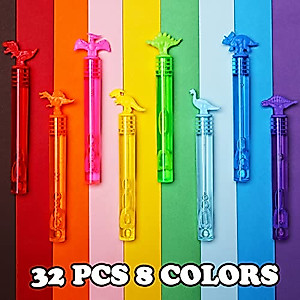 32 Piece Mini Dinosaur Bubble Wand (8 Style), Dino Theme Party Favors Neon Toy for Kids Child, Pinata Suffer, Goodie Bags Filler, School Classroom Prizes, Summer Outdoor, Gifts for Girl Boy