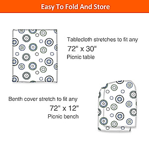 KENOBEE 6ft Picnic Table and Bench Fitted Cover, 72" Flannel Backing Elastic Edge Waterproof Wipeable Plastic Cover Fitted Vinyl Tablecloth for Home Goods Indoor Outdoor Patio, Blue Flywheel
