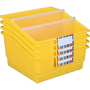 Really Good Stuff 4-Pack Single-Color Picture Book Classroom Library Bins with Dividers