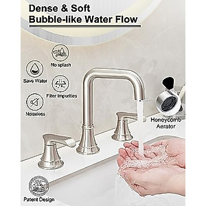 HOIGY Brushed Nickel Pull Down Kitchen Faucet and Bathroom Sink Faucet Set, 3-Function Pull-Out Kitchen Faucets with Deck Plate, 3 Hole Widespread Bathroom Sink Faucet with Pop-up Drain