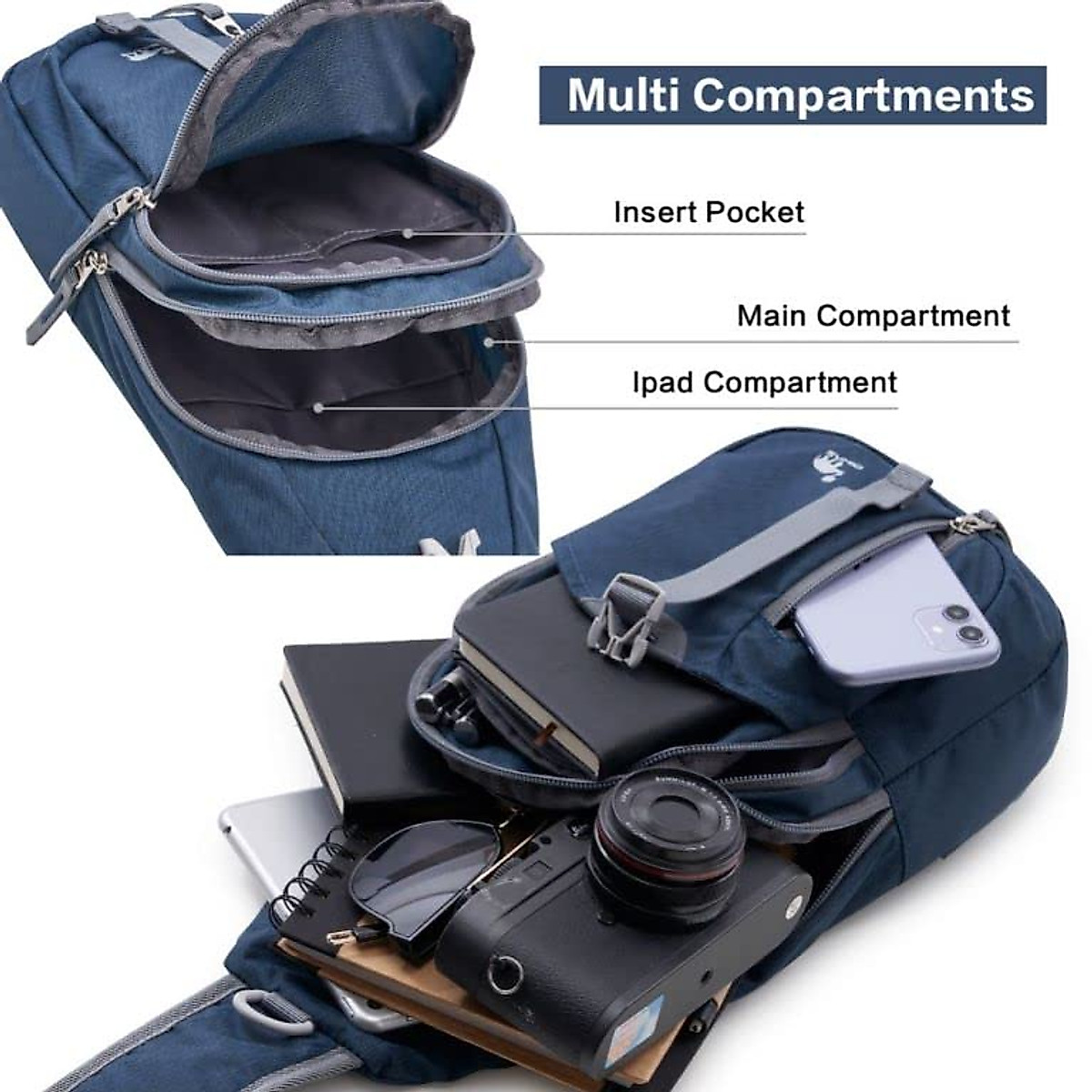 KIMLEE Sling Bag Crossbody Bags Men, Travel Hiking Chest Daypack for Women One Strap Backpack Lightweight Over Shoulder Bag