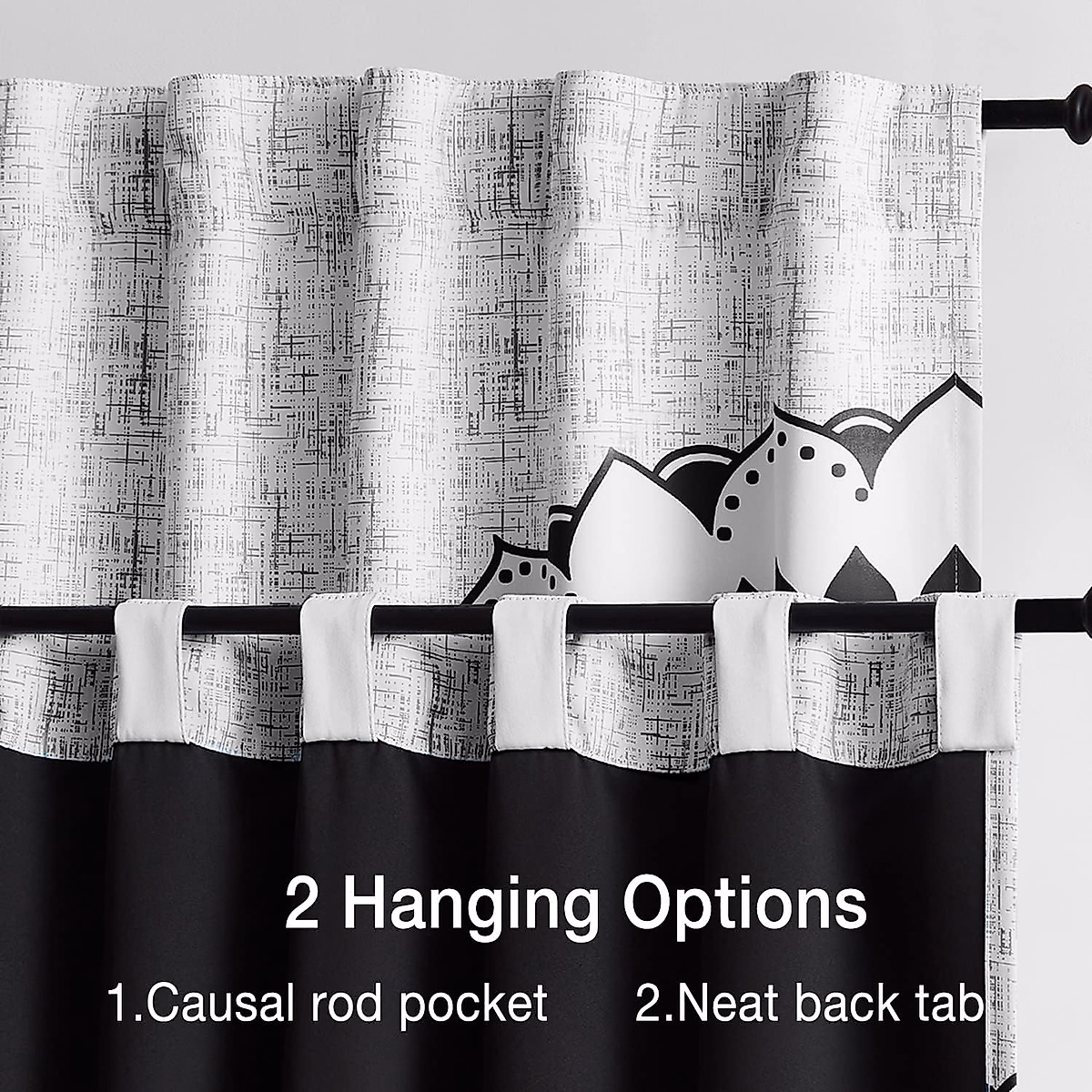 FMFUNCTEX 100% Blackout Curtains for Bedroom, Black Medallion Patterned Curtains 96 Inches Long for Living Room, Mandala Thermal Insulated Drapes Room Darkening Grommet Top 2 Panels