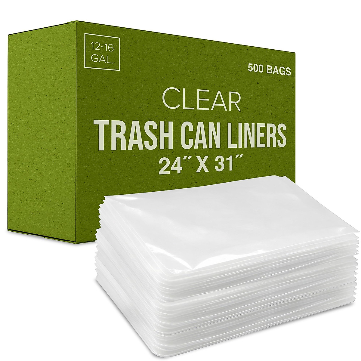 ALL SUPPLIES SHOP Small, Medium 24” X 31” Clear Trash Can Liner, 12-16 Gal Garbage Bags, 39 Micron 1.5 Mil Thick for Homes/Offices/Bathrooms/Hospitals/Hotels/Gyms, Indoor/Outdoor Use 500 Per, Roll