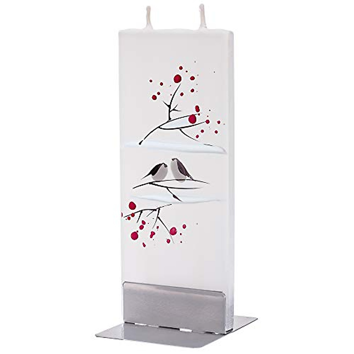 Flatyz Candles Winter Birds White Candle - Flat, Decorative, Hand Painted Candle Gifts for Women or Men - 6 inches
