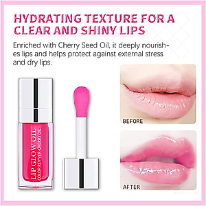 Plumping Lip Oil, Hydrating Lip Gloss Tinted Lip Balm Lip Care Transparent Toot Lip Oil, Long Lasting Nourishing Lip Glow Oil Non-sticky Big Brush Shine Moisturizing Primer Lip Tint (015# Cherry)