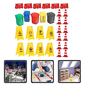 TOYANDONA 31Pcs Road Signs for Kids, Miniature Plastic Traffic Cones Mini Barrel Roadblocks Toys Set Educational Playset Pieces for Boys& Girls