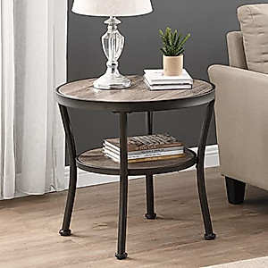 O&K FURNITURE Round End Table, Side Table for Living Room,Small Round Accent Table, Grey
