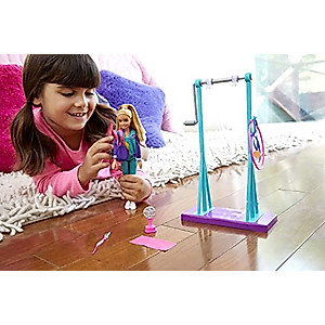Barbie Team Stacie Doll and Gymnastics Playset with Spinning Bar and 7 Themed Accessories for 3 to 7 Year Olds