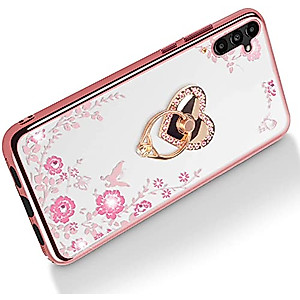 B-wishy for Samsung Galaxy A14 5G/A14 4G Glitter Crystal Butterfly Heart Floral Slim TPU Luxury Bling Cute Protective Cover with Kickstand+Strap for Samsung Galaxy A14 4G/5G(Rose Gold)