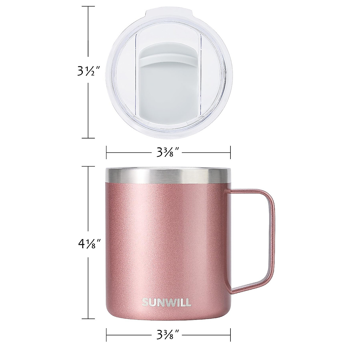 SUNWILL Travel Coffee Mug with Lid, Insulated Tumbler with Handle, 14 oz Stainless Steel Cup Set of 2 for Camping, Outdoor, Cool Grey & Rose Gold 2 Pack