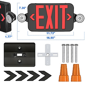 Black LED Exit Sign with Emergency Lights, Adjustable Two LED Head Exit Light with Battery Backup, UL Listed, AC 120/277V, Double Sided Hard Wired Commercial Emergency Light for Business (4 Pack)