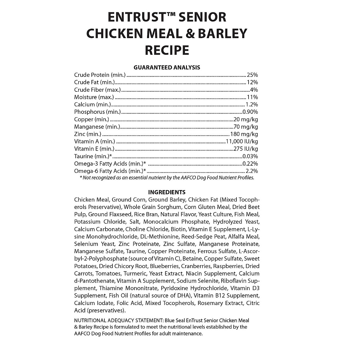 ENTRUST Senior Dog Food | Chicken & Barley | Enriched with Super Foods, Antioxidants and Probiotics | No Wheat or Soy | 20 Pound Bag