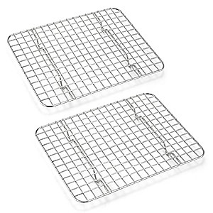Small Baking Cooling Rack Set of 2, E-far Stainless Steel Toaster Oven Rack for Cooking Roasting Grilling Meat, 8.6” x 6.2” Metal Bakeable Wire Rack for Cookie Cake Bacon - Dishwasher Safe