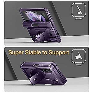 Dexnor Shielder Series Case for Samsung Galaxy Z Fold 3(2021), Military-Grade Full-Body Shockproof Rugged Bumper Case Cover with Built-in Screen Protector & Kickstand & S Pen Slot,Phantom Pruple