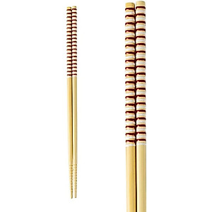 Asahi Koyo 2 Pairs Set Cooking Serving Long Chopsticks Dishwasher Safe 10.6 Inches Red and Black Made in Japan