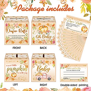 Teling 51 Pieces Diaper Raffle Tickets with Diaper Raffle Card Box Baby Shower Decorations Baby Shower Holder Box for Girl Boy Diaper Raffle Party(Pumpkin)