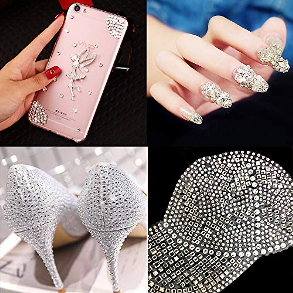 OUTUXED 5040pcs Clear Rhinestones for Crafts, Flatback White Nail Rhinestone Gems, Craft Glass Diamonds Stones with Tweezers and Picking Rhinestones Pen, SS6-SS20 Crystal