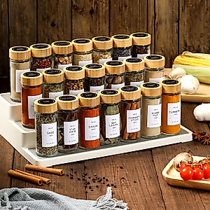 NETANY 24 Pcs Spice Jars with Bamboo Lids - 4 oz Round Glass Spice Jars with Labels , Minimalist Farmhouse Spice Labels Stickers, Collapsible Funnel, Seasoning Bottles for Spice Rack, Cabinet, Drawer