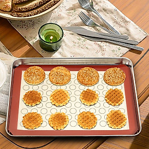Wildone Baking Sheet with Silicone Mat Set, Set of 6 (3 Sheets + 3 Mats), Stainless Steel Cookie Sheet Baking Pan with Silicone Mat, Non Toxic & Heavy Duty & Easy Clean