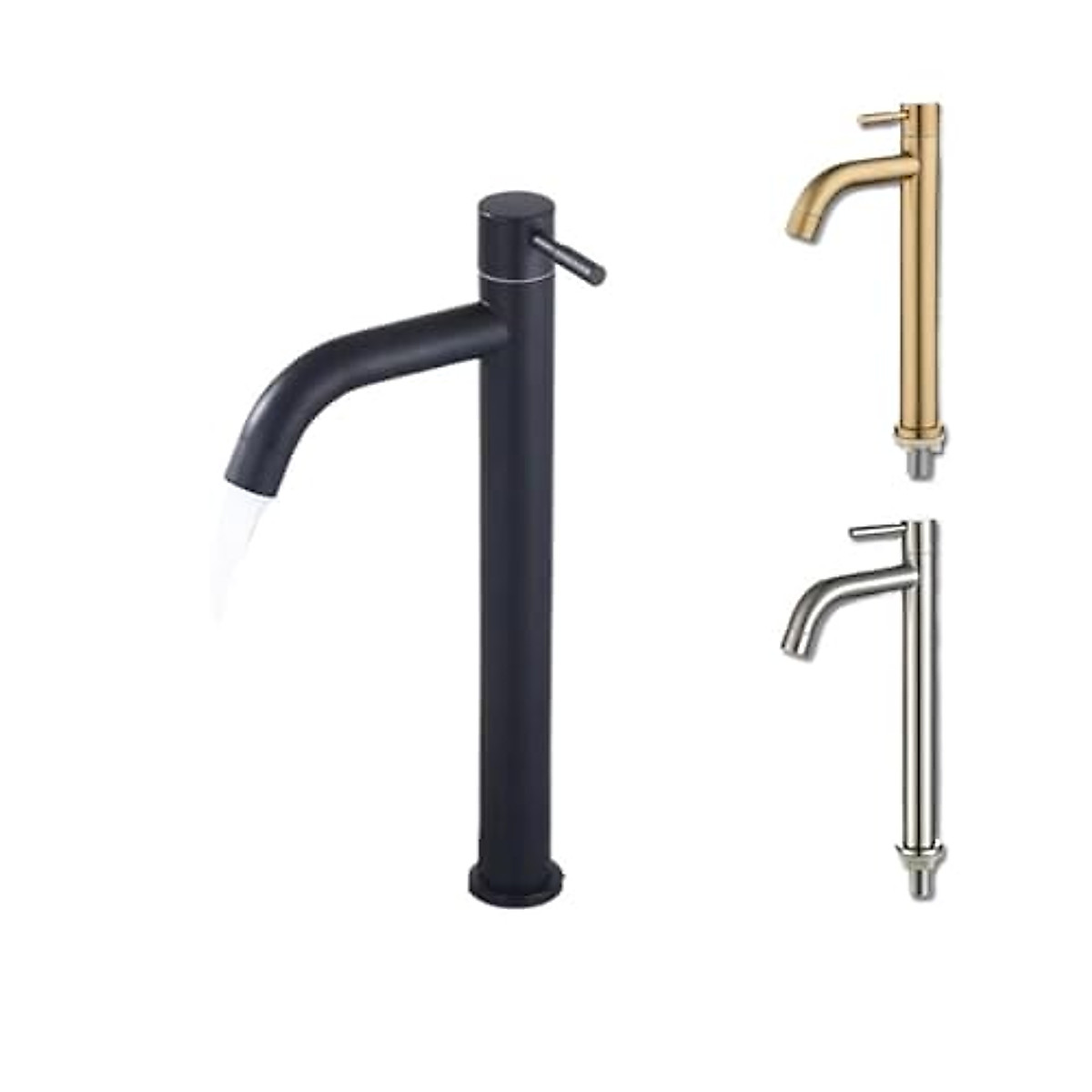 Stainless Steel Quick Opening heightened Single Cold Kitchen Sink Faucet Bathroom Above Counter Basin Faucet(BlackB)