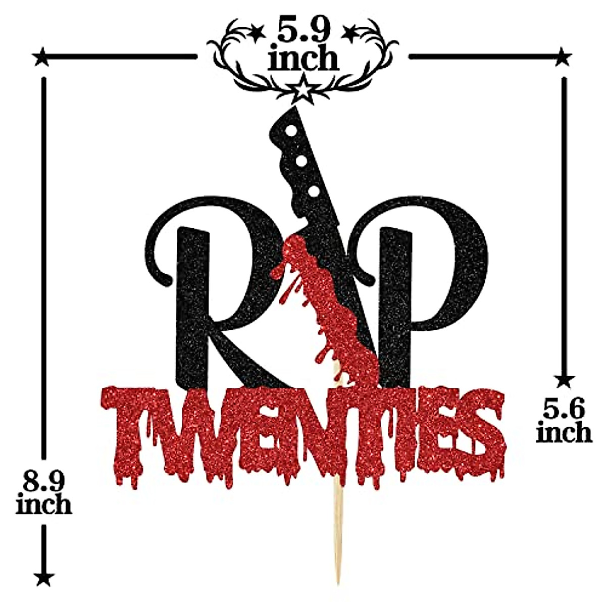 Black Glitter Rip Twenties Cake Topper, Funeral For My Youth/Talk Thirty to Me, Funny 30th Birthday Party Decorations for Women Men