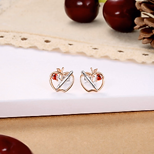 Teacher Apple Appreciation Earrings for Women - Sterling Silver Apple Pencil Stud Earrings with CZ Thank You Teacher Appreciation Week Jewelry Gifts for Teachers