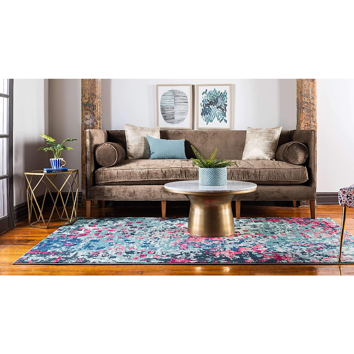 SAFAVIEH Jardin Collection Colorful, Vibrant, Abstract, Modern Area Rug, 5 x 8 ft, Blue/Pink