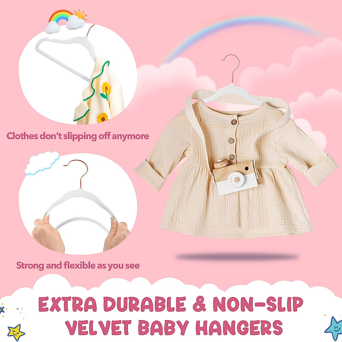 HOUSE DAY Velvet Baby Hangers for Closet, Kids Hangers Velvet 60 Pack, Non Slip Toddler Hangers 11.8 Inch, Durable Childrens Hangers Newborn Hangers for Baby Clothes- White