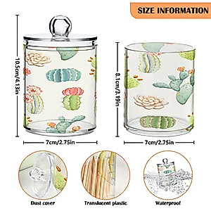 Blueangle 2PCS Cactus Flower Qtip Holder Dispenser with Lids - Apothecary Jar Containers for Vanity Organizer Storage - Plastic Food Storage Canisters（533）