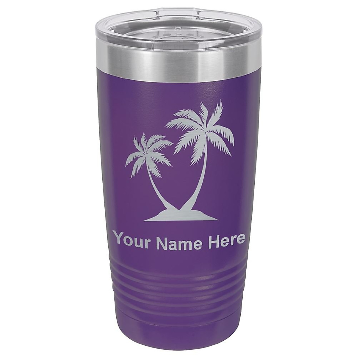 LaserGram 20oz Vacuum Insulated Tumbler Mug, Palm Trees, Personalized Engraving Included (Dark Purple)
