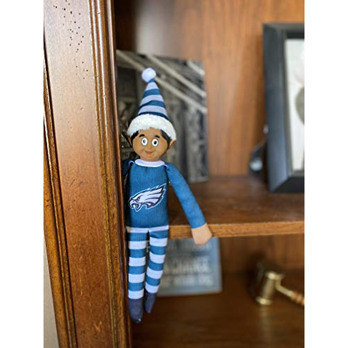 FOCO Philadelphia Eagles Ebony NFL Bench Buddy Shelf Elf - Limited Edition NFL Team Christmas Elf - Plush Toy Travel Companion, Home or Tailgate