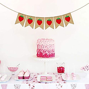 Rainlemon Jute Burlap Strawberry Banner Baby Girl Berry Theme Birthday Party Decoration Supply