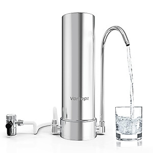 Vortopt Countertop Water Filter System - 5-Stage Stainless Steel Faucet Water Filter for 8000 Gallons - Water Purifier with KDF - Reduces Chlorine, Heavy Metals, Bad Odors - F7 - Includes 1 Filter