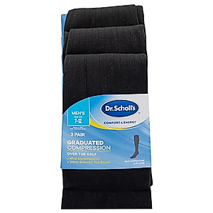 Dr. Scholl's Mens Graduated Compression Over The Calf - 2 & 3 Pair Packs Energizing Comfort And Fatigue Relief Sock, Black, 7-12 US
