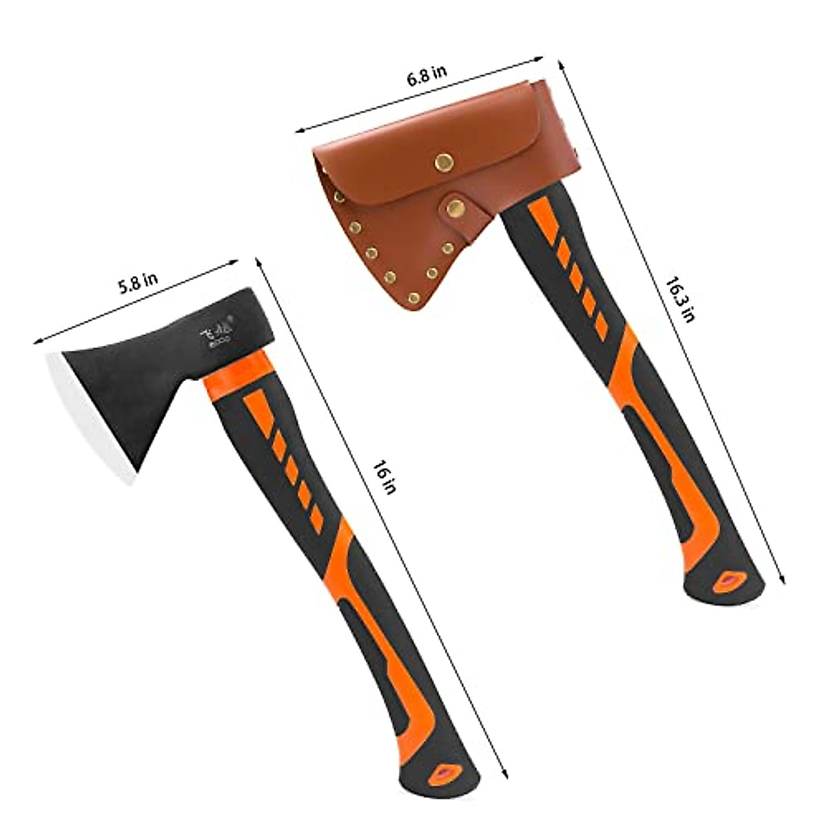 Camping Axe Hatchet Gardening Splitting Axe Forged Steel Wood Chopping Hatchet with Fiberglass Handle Anti-Slip Grip for Gardening, Camping, Hiking, Outdoor Survival (1 Pack (Length 16"))