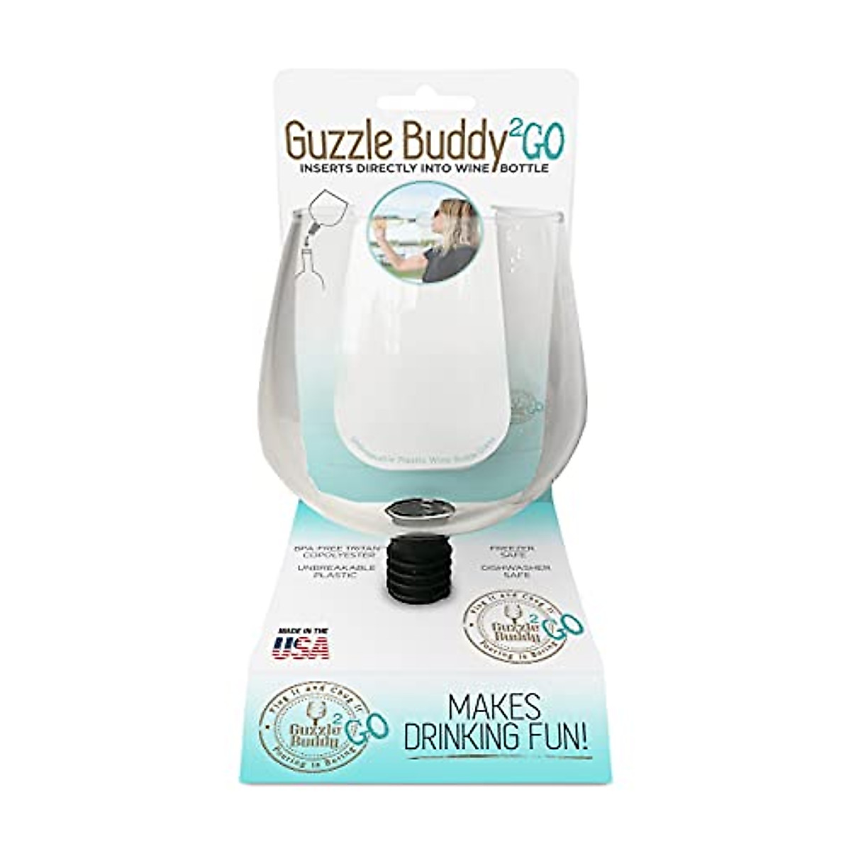 Guzzle Buddy 2GO Unbreakable Tritan Plastic Wine Bottle Glass, It Turns Your Bottle Into Your Glass, Liquid Therapy