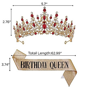 SWEETV Birthday Crowns for Women Gold Birthday Queen Sash and Tiara Set Rhinestone Princess Headband for Birth Day Party Photograph