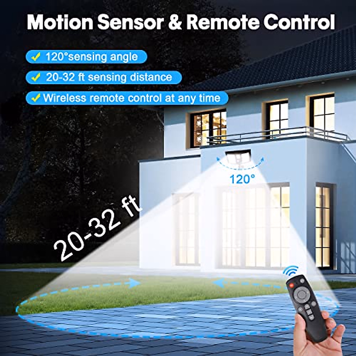 PEZOTA Solar Street Lights Outdoor, IP65 Waterproof Solar Powered Flood Lights with Motion Sensor & Remote Control for Patio Yard Garden Front Door, 138LEDs, Black (2 Pack)